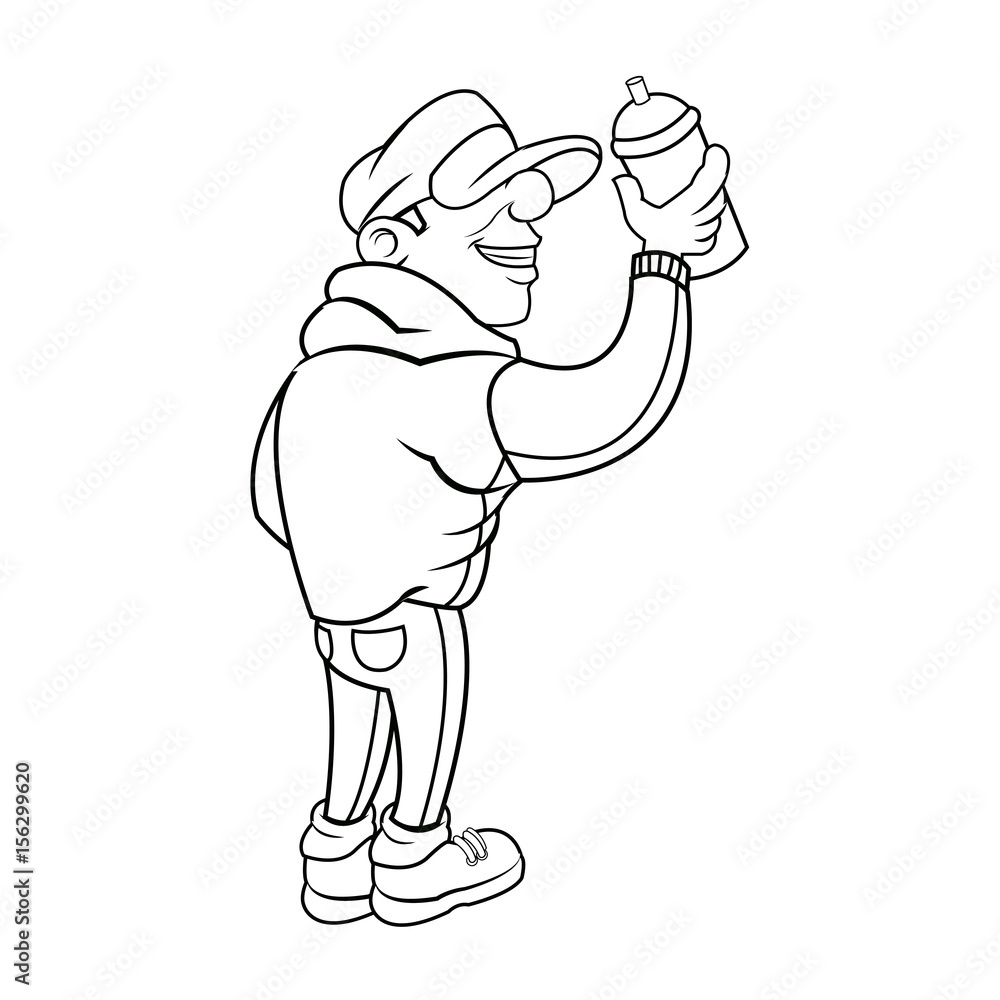 cartoon young guy graffiti with spray outline vector illustration Stock ...