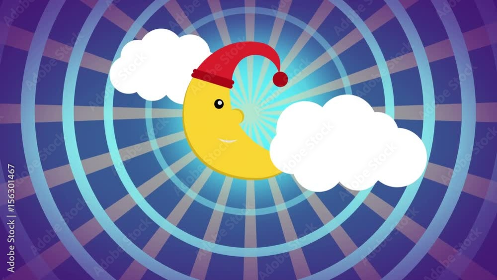 Cute cartoon character of Smiling Moon With Sleeping Hat Against The ...