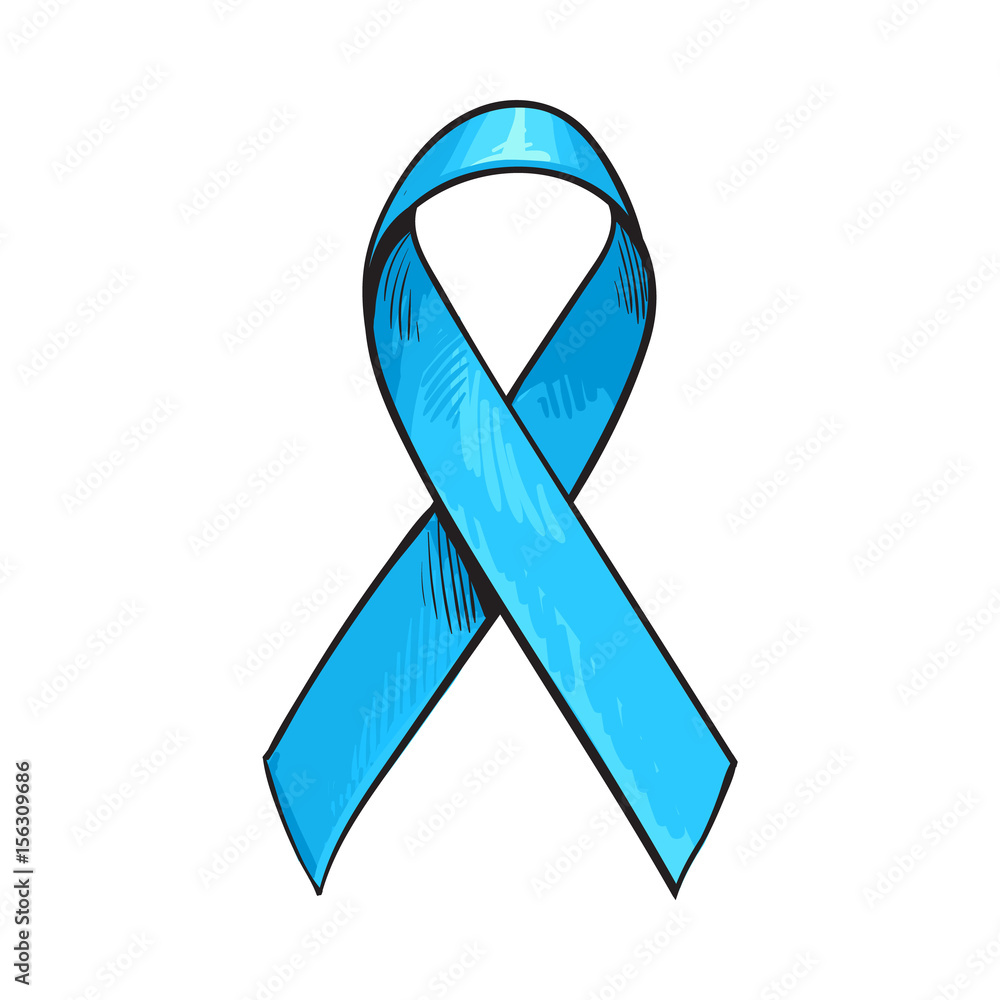 Blue satin ribbon, prostate cancer awareness symbol, sketch vector ...