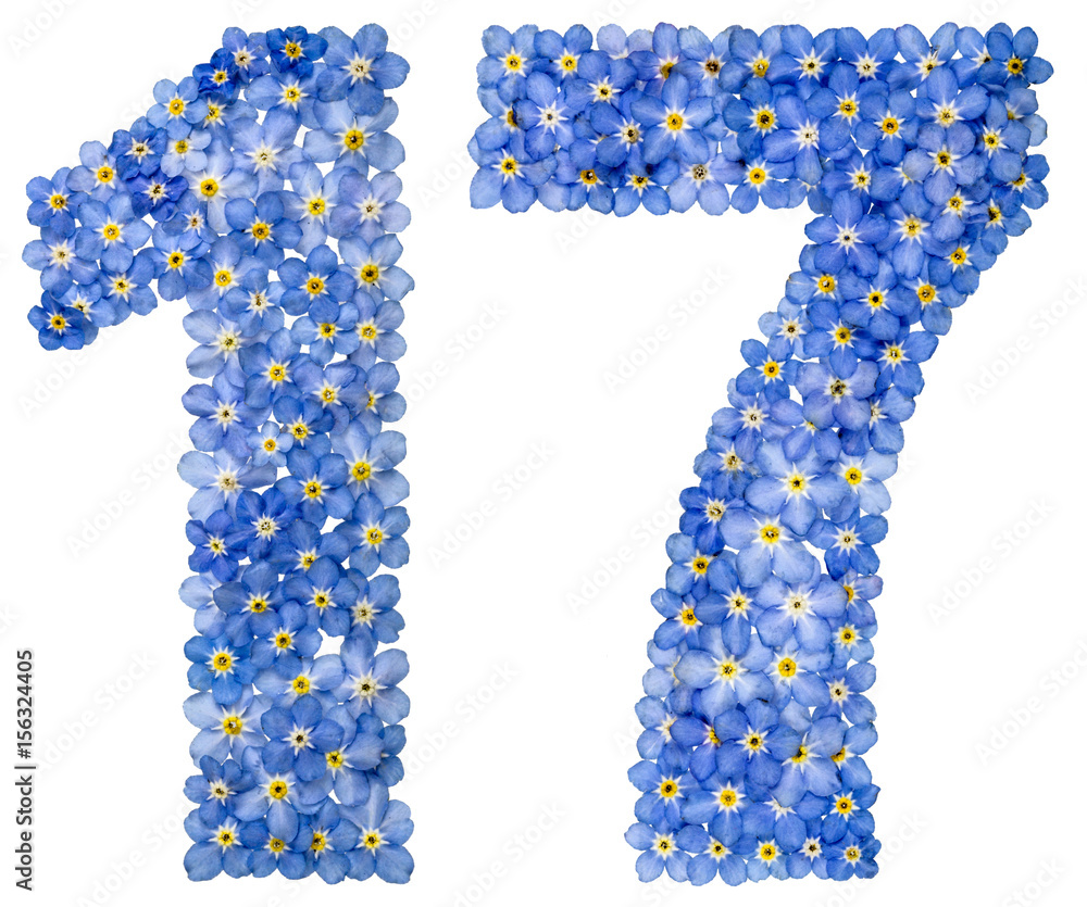 Arabic numeral 17, seventeen, from blue forget-me-not flowers Stock ...