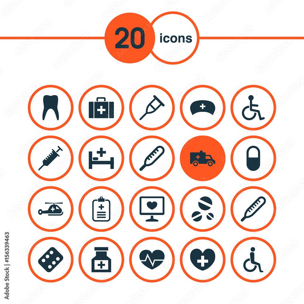 Drug Icons Set. Collection Of Heal, Analyzes, Handicapped Elements ...