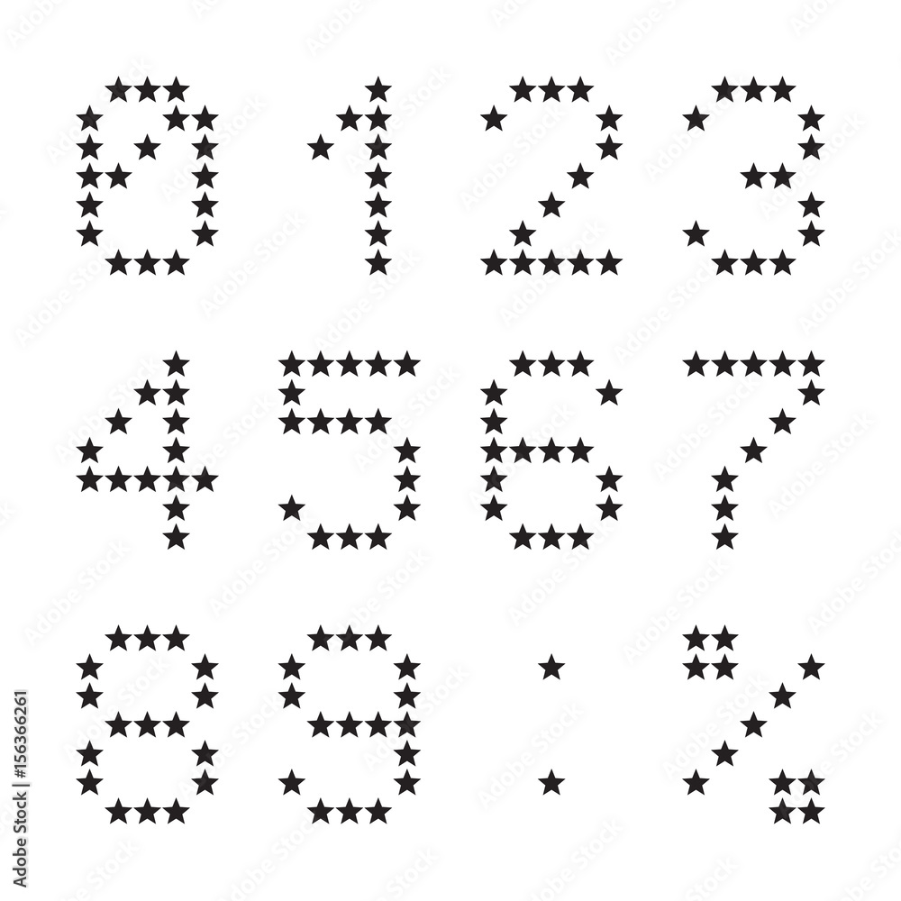 Star numbers, black isolated on white background, vector illustration ...