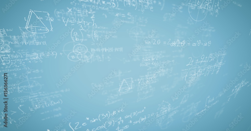 White math doodles and blue background Stock Photo | Adobe Stock