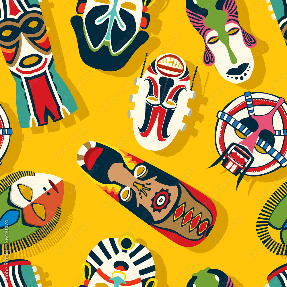 Tribal mask ethnic, vector seamless pattern Stock Vector | Adobe Stock