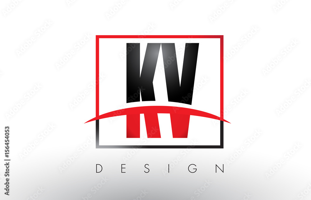 KV K V Logo Letters with Red and Black Colors and Swoosh. Stock Vector ...