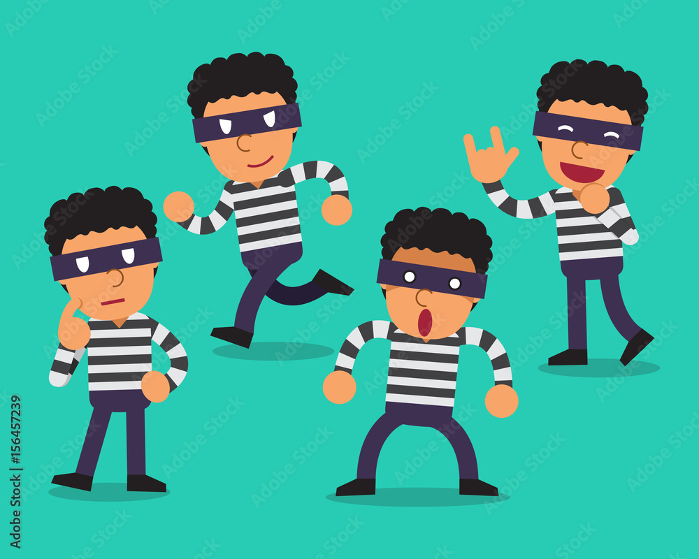 Cartoon thief character poses Stock Vector | Adobe Stock