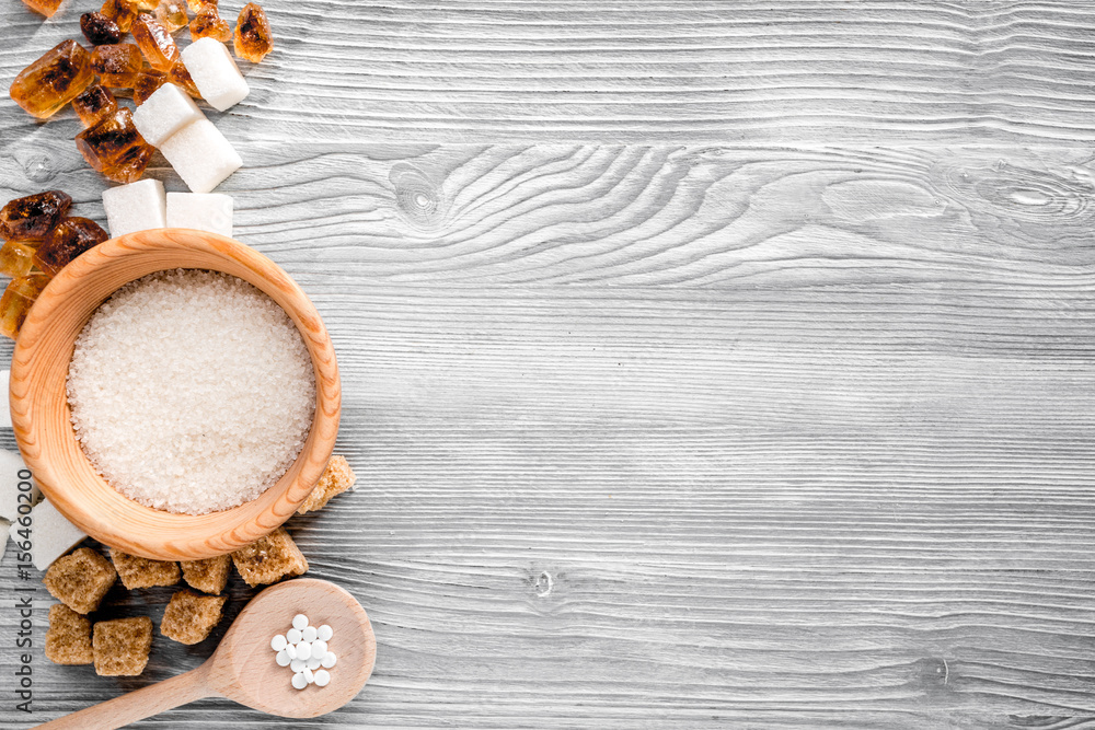 cooking sweets set with sugar in bowls on kitchen table background top ...