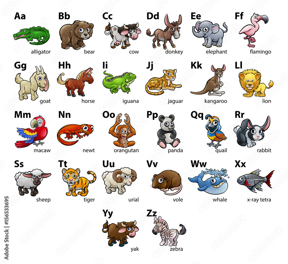 Cartoon Animal Alphabet Chart Set Stock Vector | Adobe Stock