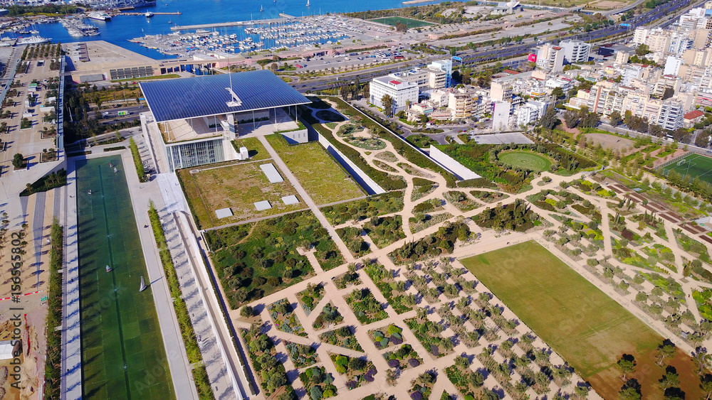 Aerial drone photo of Stavros Niarhos cultural center in Faliron ...