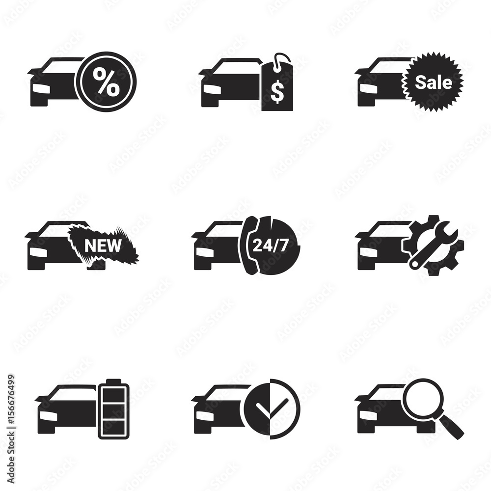 Icons for theme Buying and maintaining a car. White background Stock ...