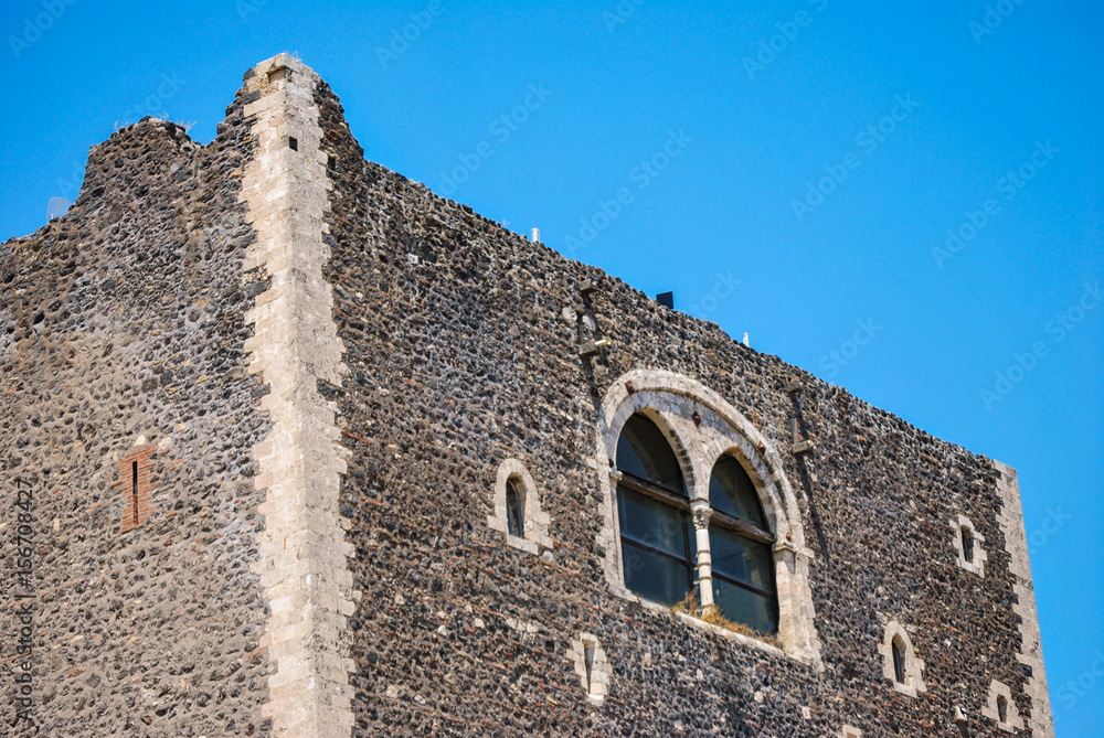 Partial view of the norman medieval castle in Paterno. Sicily Stock ...