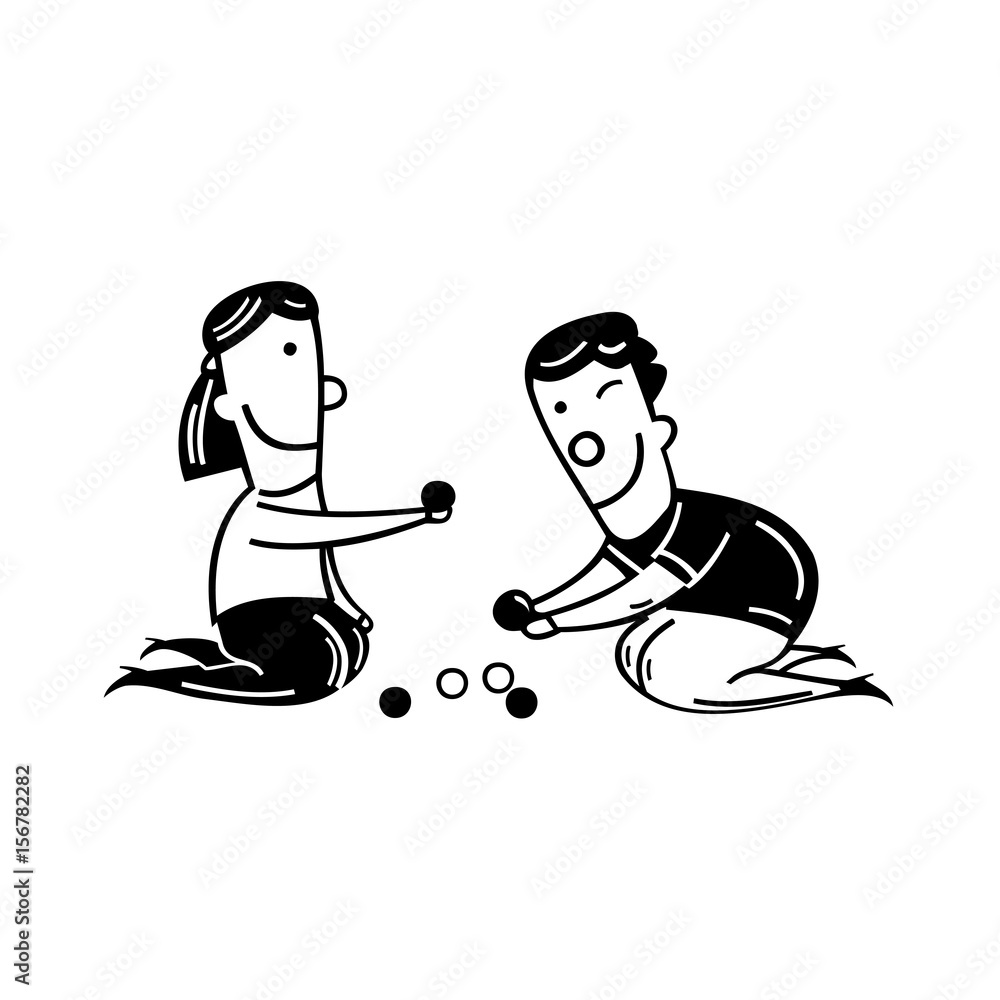the little boy playing marbles. cartoon Vector Illustration. Stock ...