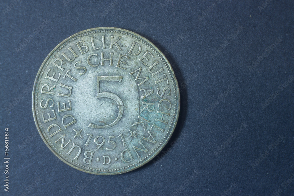Five german marks Bundesadler 1951 tail coin, vintage antique old ...
