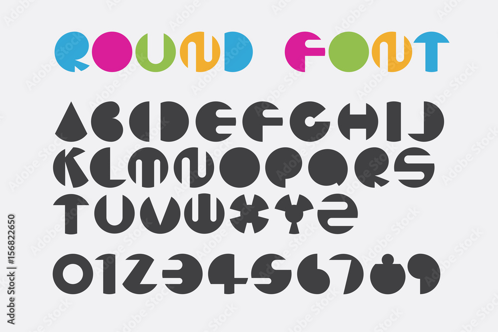 Font set design using circle shape to create round letters. Stock ...