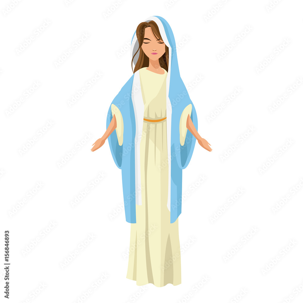 cartoon cute virgin mary character nativity design. vector illustration ...