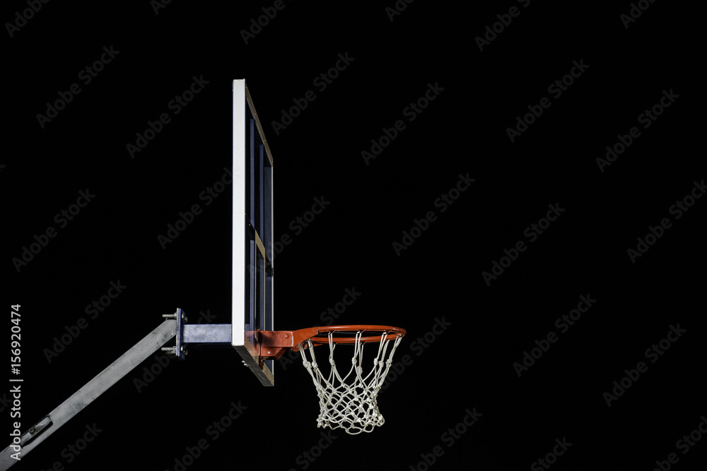 Red basketball hoop isolated on black. Basketball ring. With copy space ...