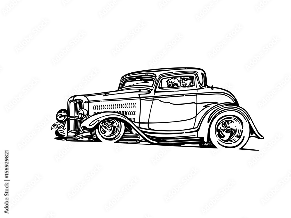 Vector - retro, hot-rod with big motor , isolated on background Stock ...