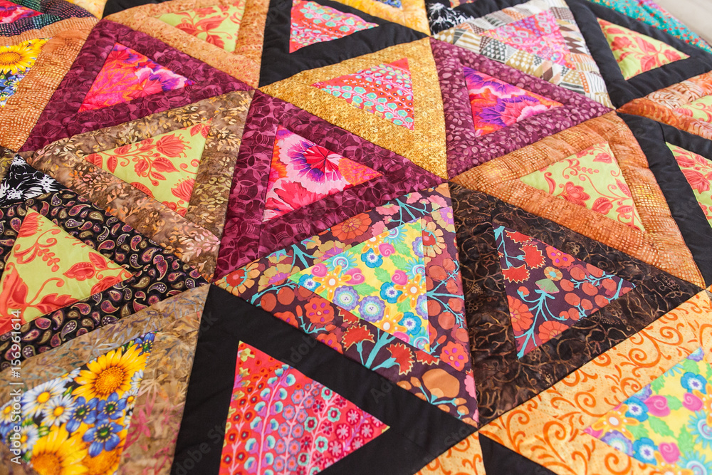 Patchwork quilt. Part of patchwork quilt as background. Handmade. Stock ...