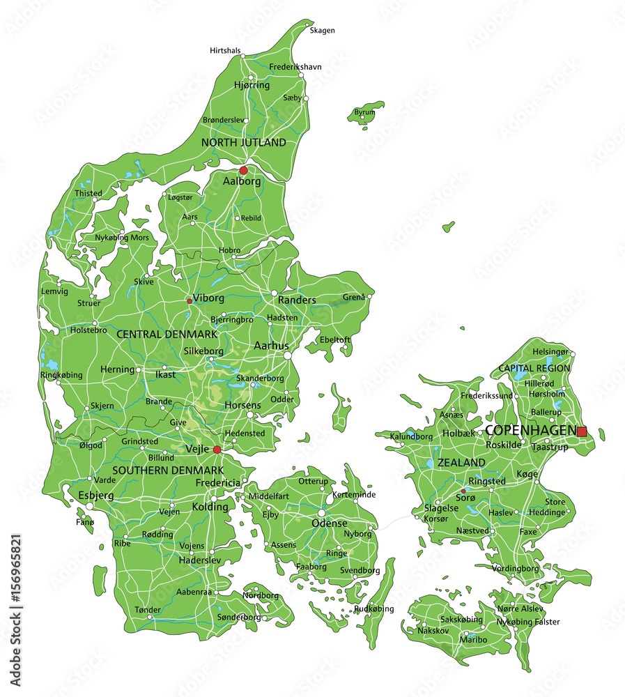 High detailed Denmark physical map with labeling. Stock Vector | Adobe ...