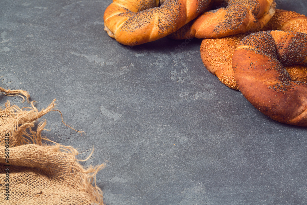 Bakery background with varity of bagels over blackboard Stock Photo ...