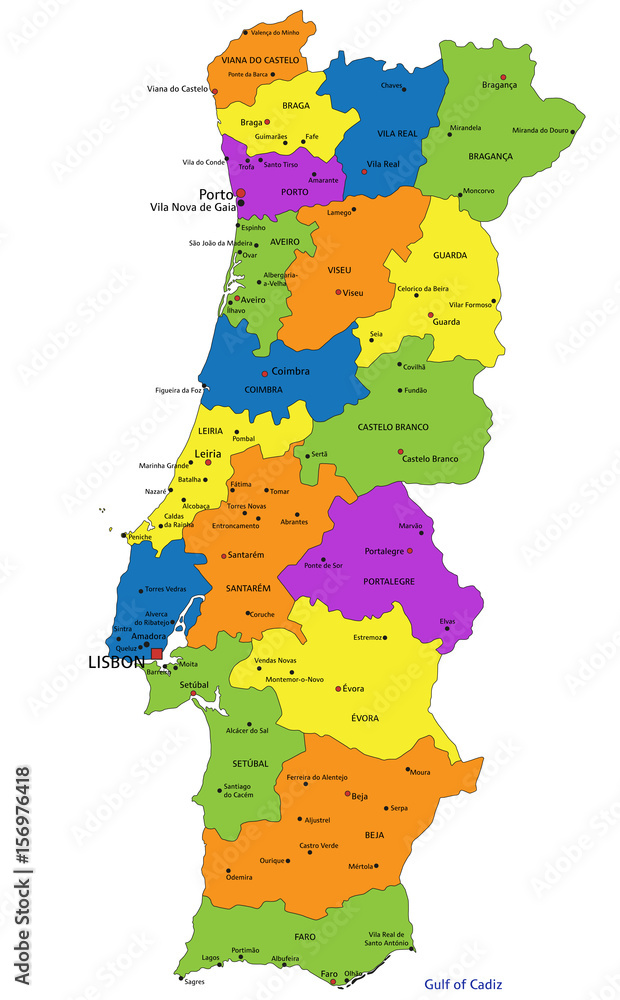 Colorful Portugal political map with clearly labeled, separated layers ...