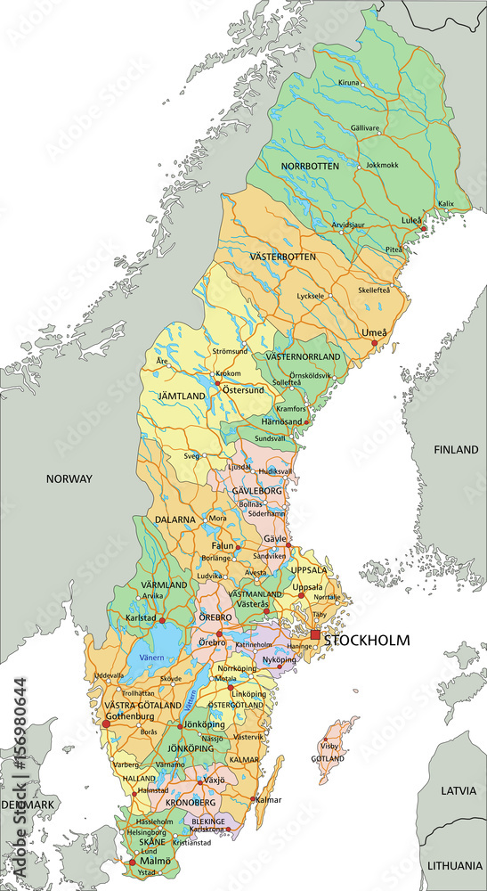 Photo Sweden - Highly detailed editable political map with labeling ...