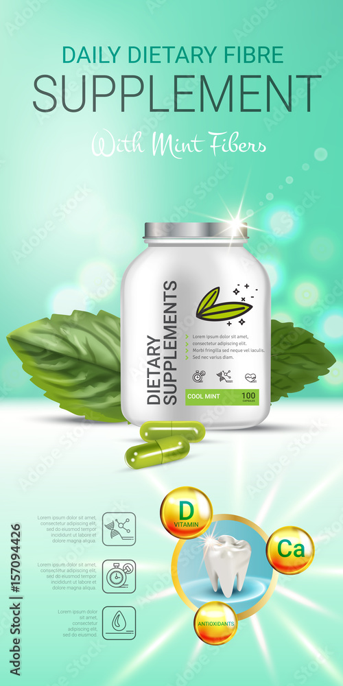 Cool mint dietary supplement ads. Vector Illustration with honey ... Cool mint dietary supplement ads. Vector Illustration with honey ...