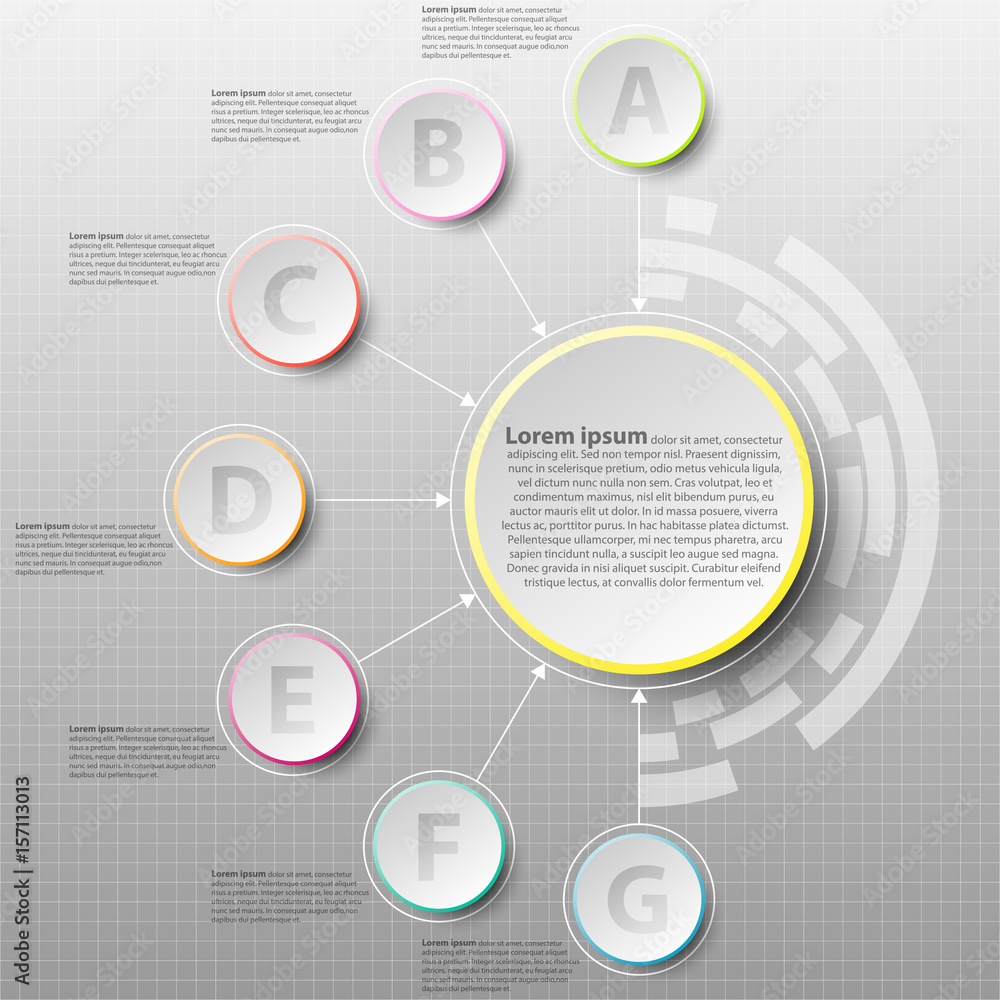 Colorful paper circle with seven topics for website presentation cover ...