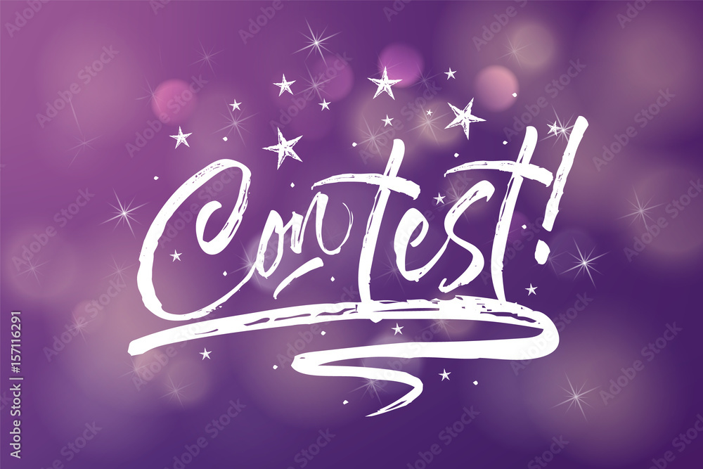Contest. Beautiful greeting card scratched calligraphy white text word ...