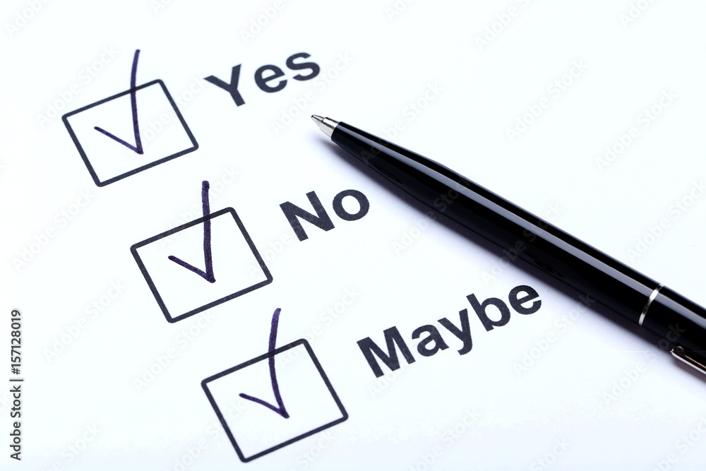 Check boxes yes, no and maybe on white paper Stock Photo | Adobe Stock