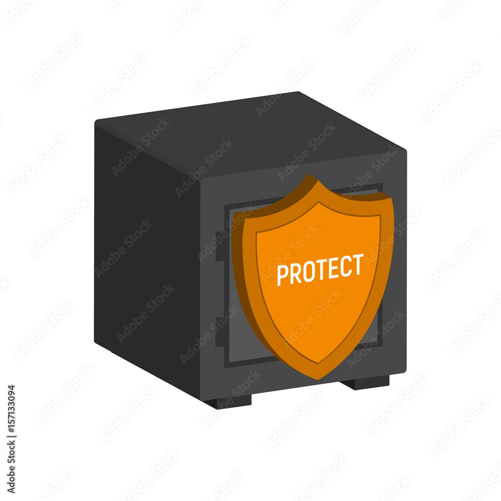 Metal Safe with Shield, Financial Protection symbol. Flat Isometric ...