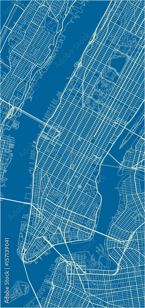 Blue and White vector city map of New York with well organized ...