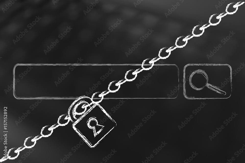 search bar with lock and chain, privacy and information technology ...