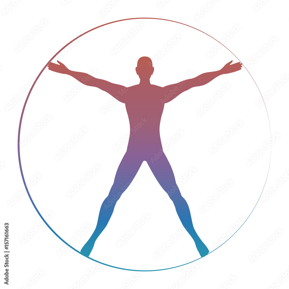 Modern colorful vitruvian man isolated on white background. Vector ...