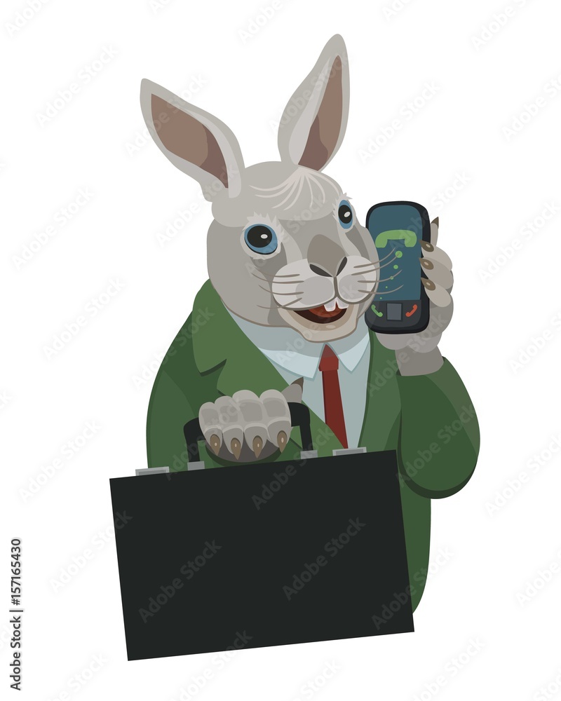 Rabbit talking on a cell phone/ Rabbit, talking on a cell phone to make ...