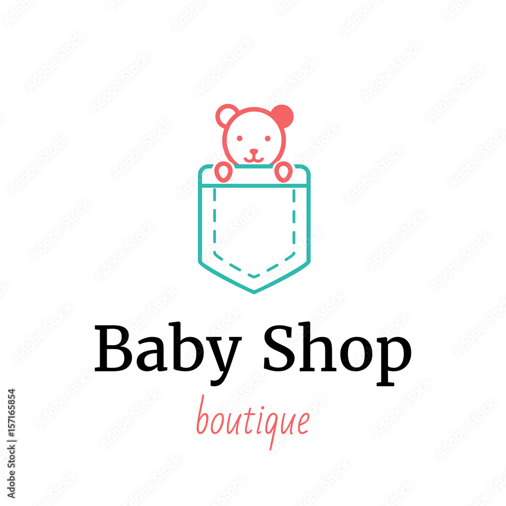 Vector logo template for baby shop, store or market. Cute bear sitting ...