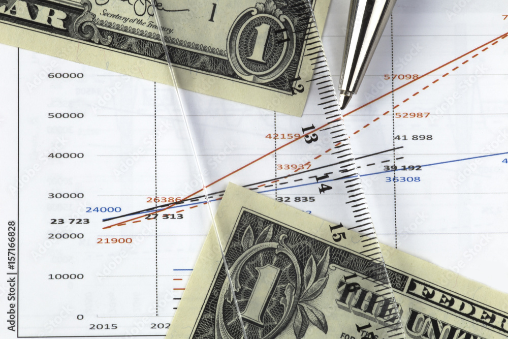 Concept of currency exchange. Chart with currencies prices. One us ...