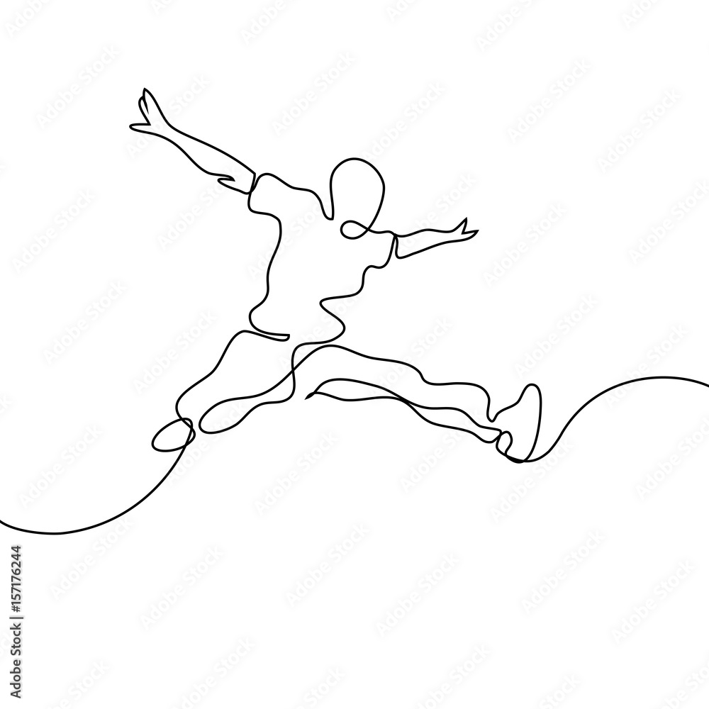 Continuous line drawing. Happy jumping man on white background. Vector ...