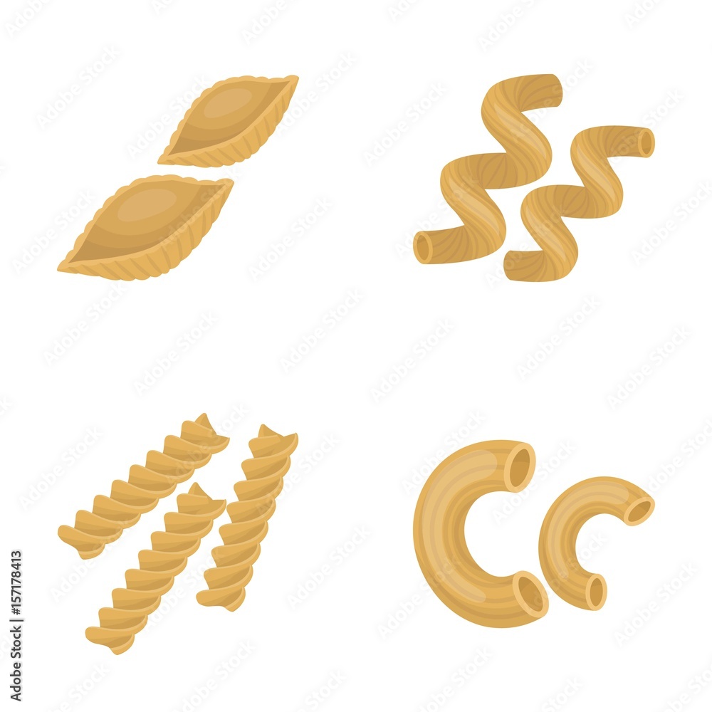 Different types of pasta. Types of pasta set collection icons in ...