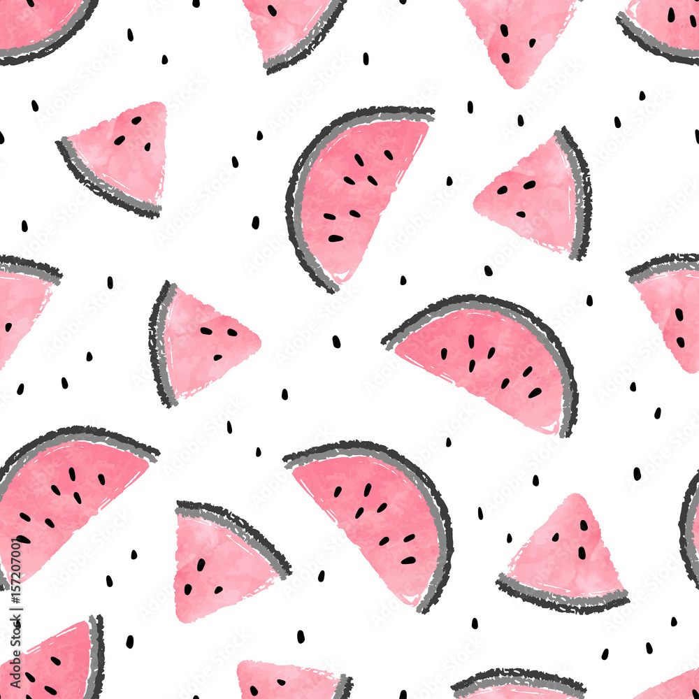 Seamless watermelons pattern. Vector background with pink watercolor ...