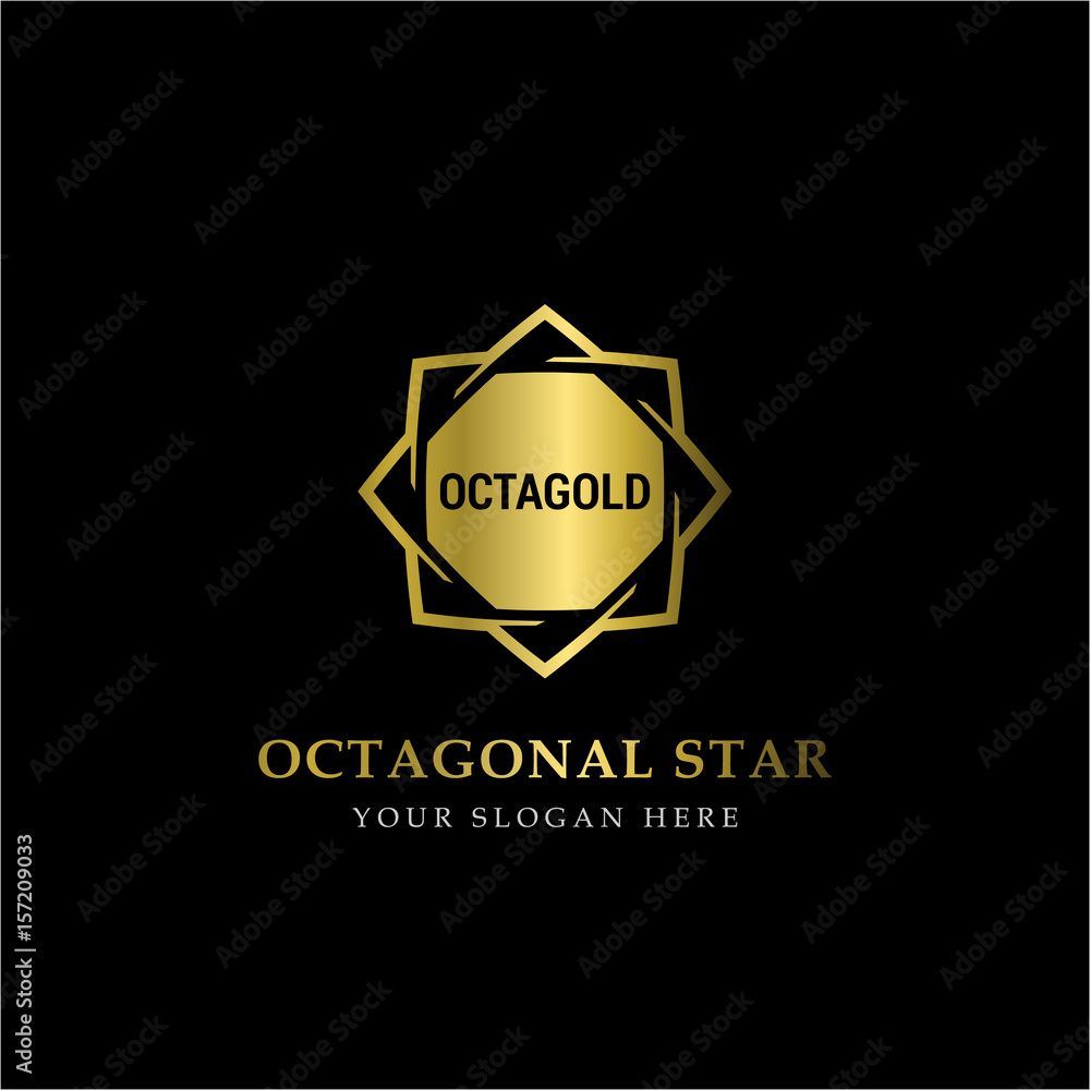 Gold Octagonal Star Logo Vector in elegant Style with Black Background ...