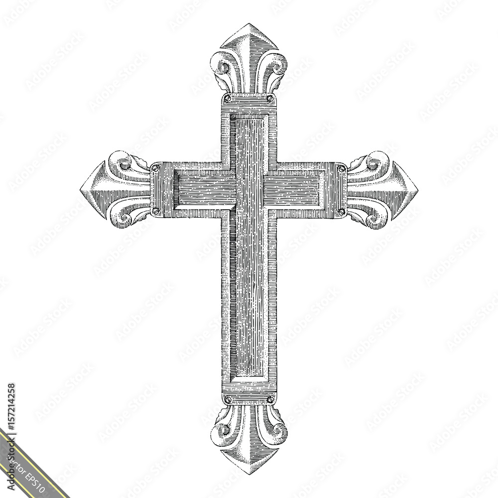 Cross symbol hand drawing vintage style.Engraving drawing of cross ...