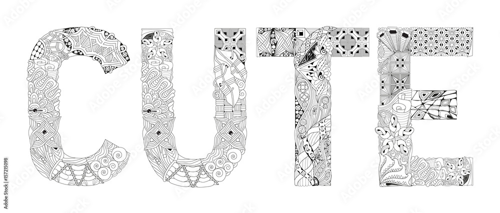 Word cute for coloring. Vector decorative zentangle object Stock Vector ...