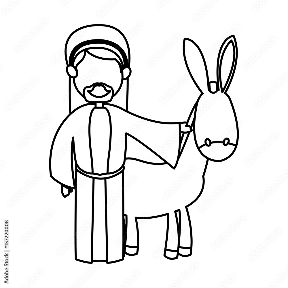 cartoon joseph and donkey standing line image vector illustration Stock ...