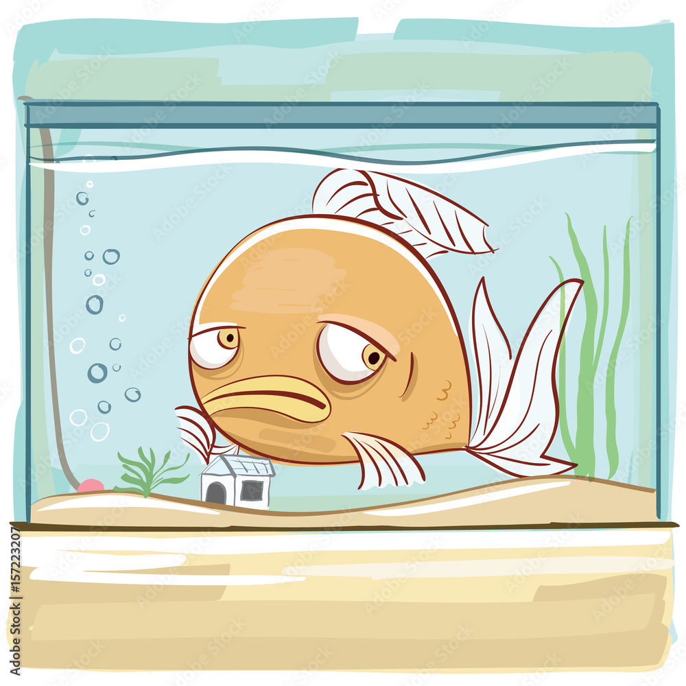 cartoon bored fish in tank. Stock Vector | Adobe Stock