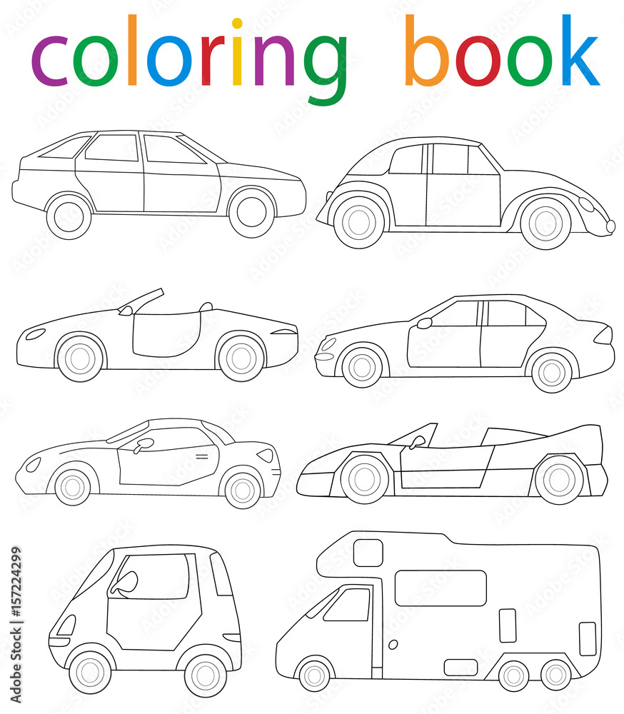 book coloring set of car cartoon Stock Illustration | Adobe Stock