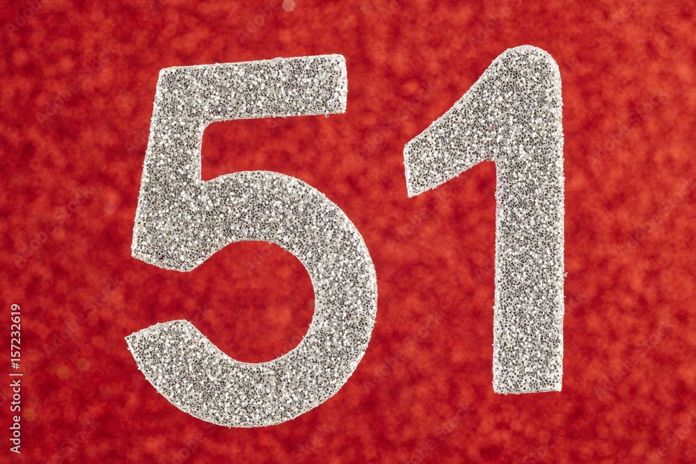 Number fifty-one silver over a red background. Anniversary. Horizontal ...
