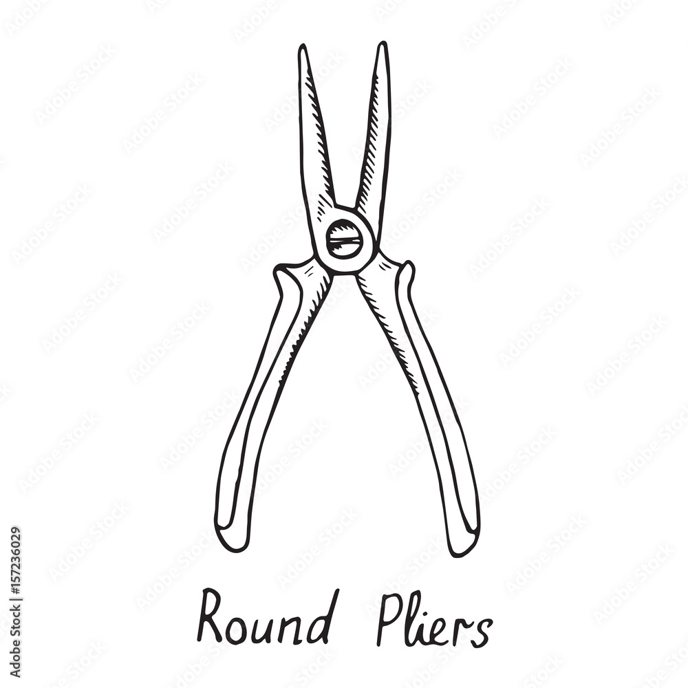 Round Pliers, hand drawn doodle sketch in pop art style, vector ...