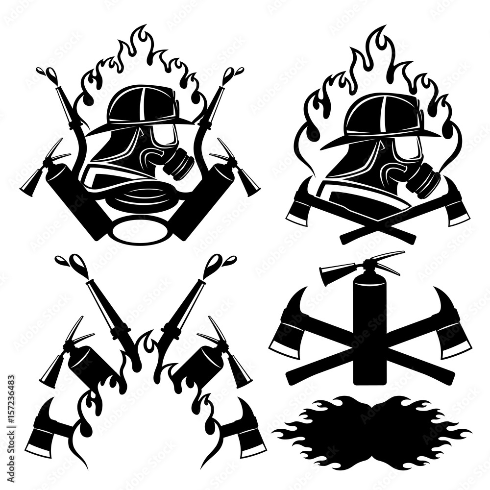 Firefighters icons set. Stock Vector | Adobe Stock