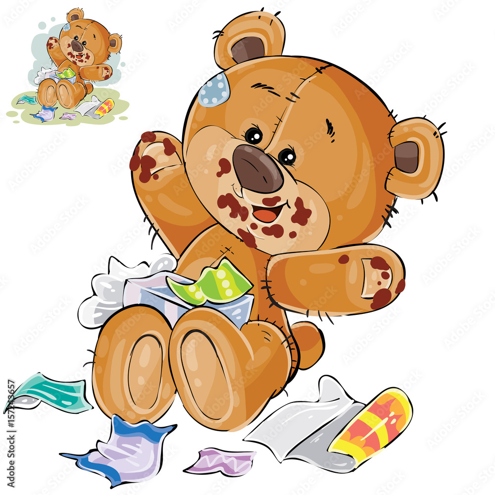 Vector illustration of a brown teddy bear sweet tooth ate a lot of ...